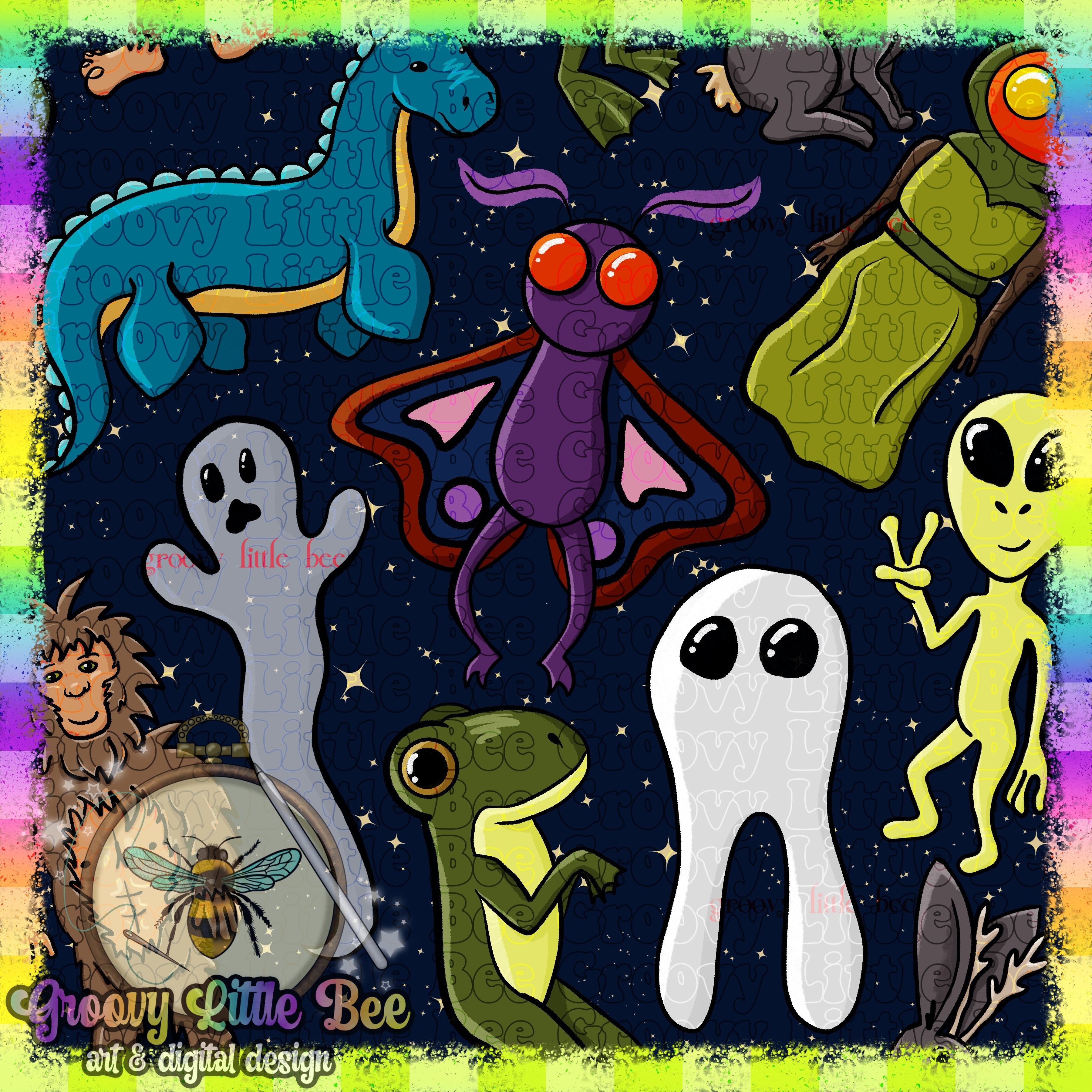 Cryptid Doodles Seamless – Groovy Little Bee